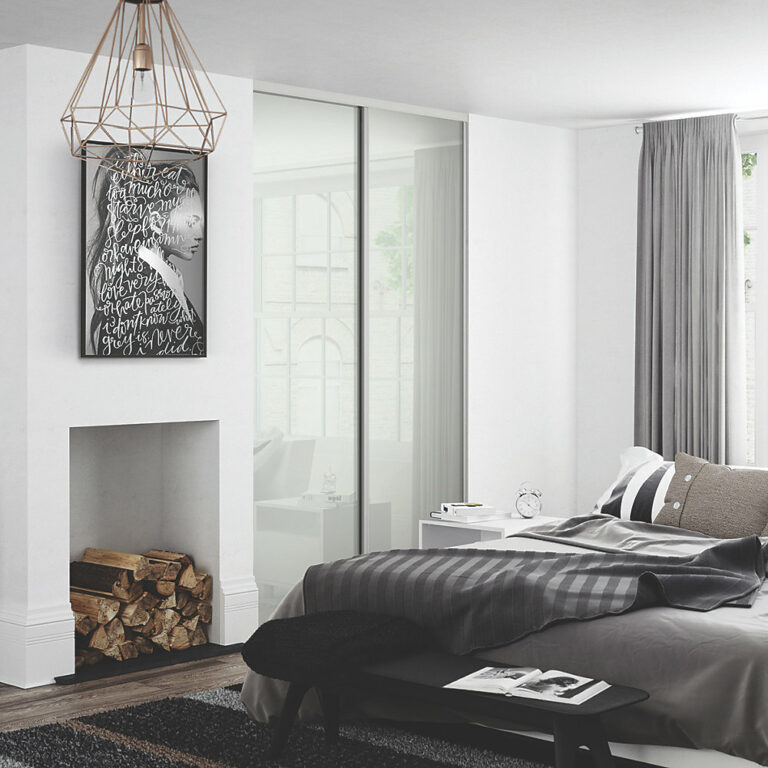 SpacePro Classic SILVER Frame ARCTIC WHITE GLASS Sliding Door Kits (All ...