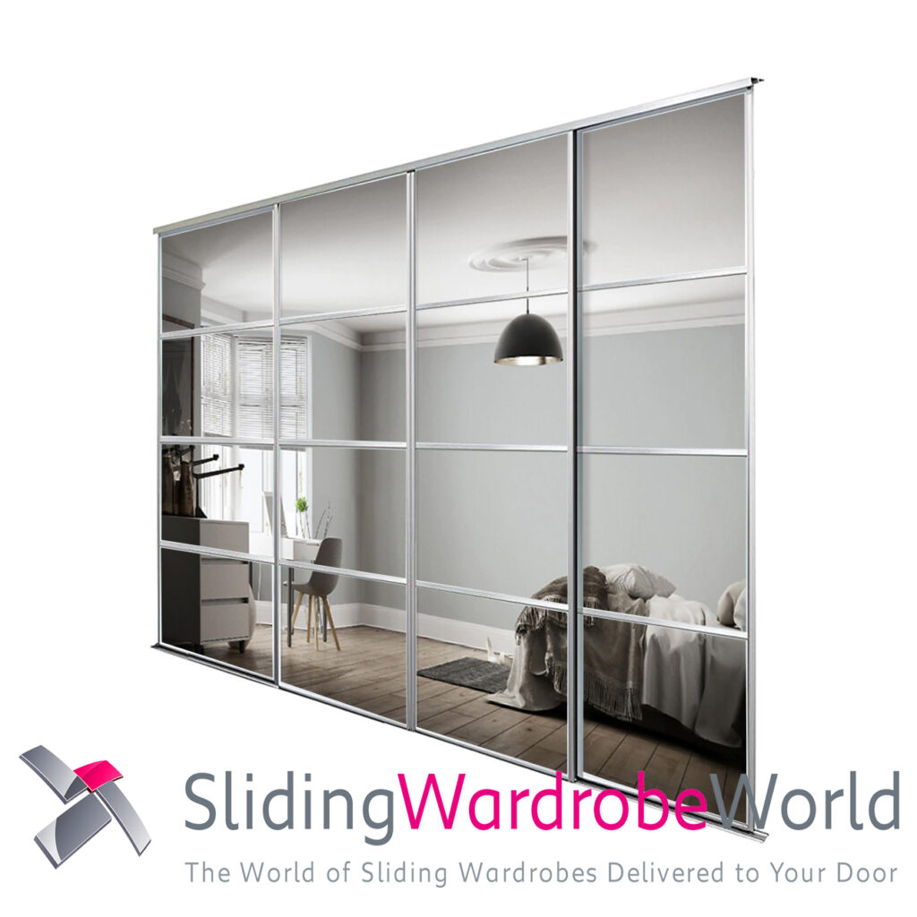 SpacePro HERITAGE SILVER Frame 4 PANEL Mirror Sliding Wardrobe Door ...