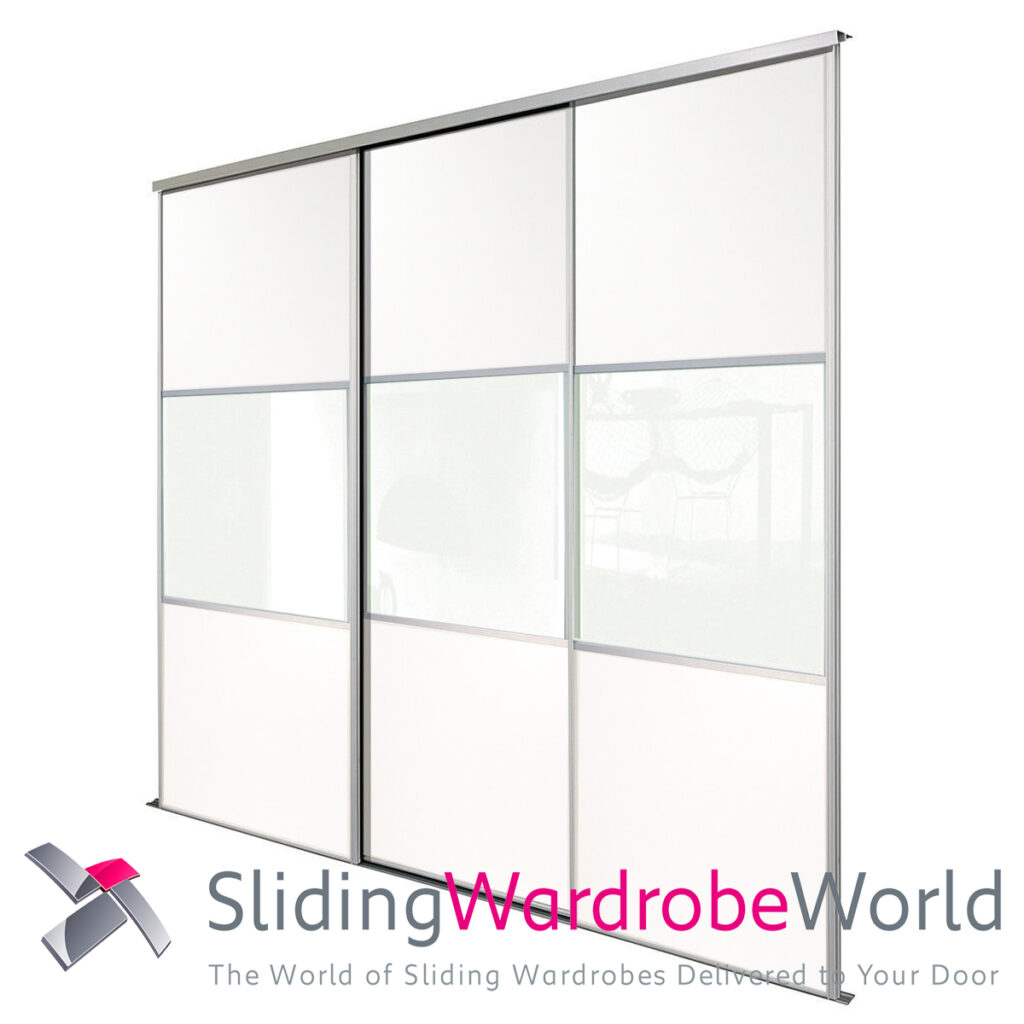 SILVER Frame ARCTIC WHITE Glass WIDELINE 'SpacePro' Sliding Door Kits ...