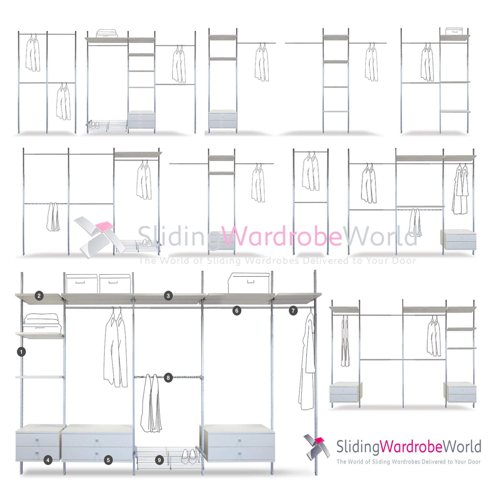SpacePro Aura Steel Wardrobe Interior Kits - All Sizes - White Wood ...