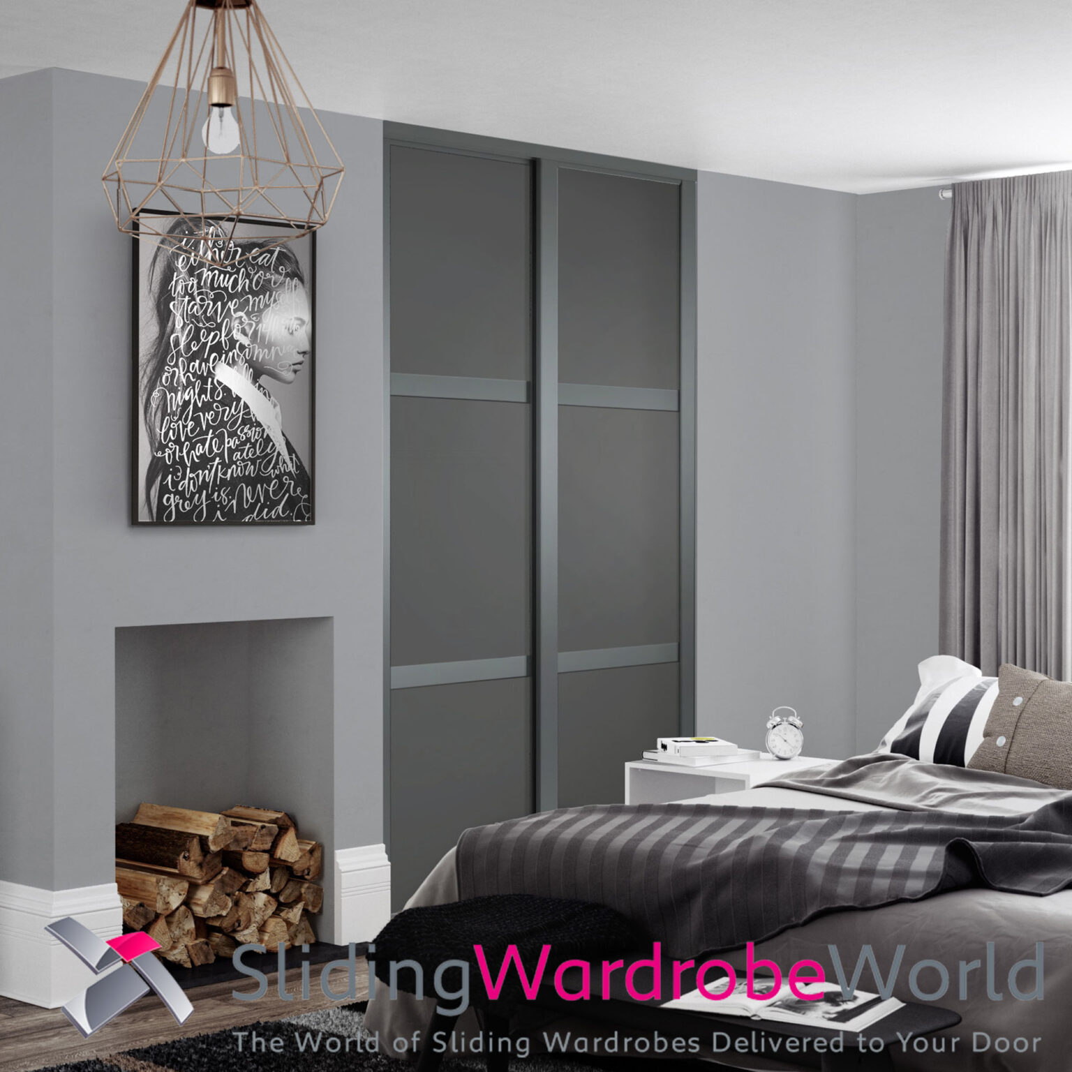 SpacePro Graphite Frame Sliding Wardrobe Doors (FREE Track Set ...