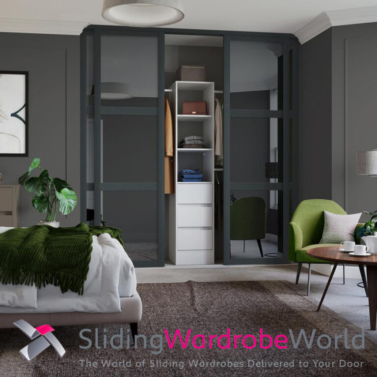 SpacePro Graphite Frame Sliding Wardrobe Doors (FREE Track Set ...