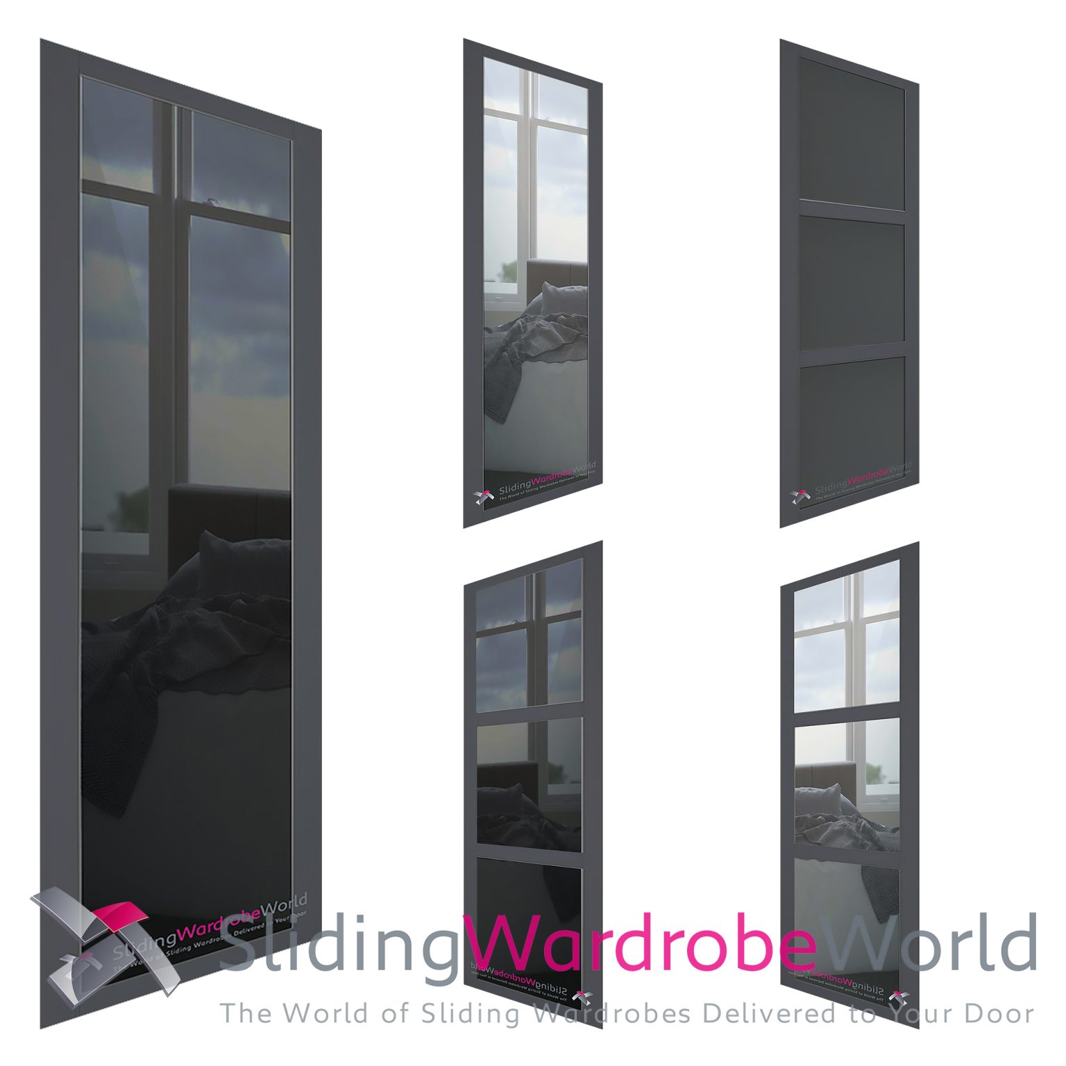 SpacePro Graphite Frame Sliding Wardrobe Doors (FREE Track Set ...